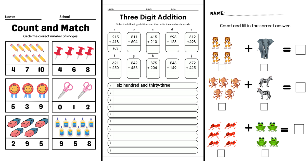 10 Free PDF Printable Addition Worksheets For Kids - Printable Addition Fun